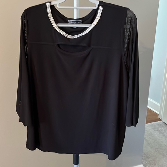 Vintage Rose | Tops | Black Dressy Top Detailing Around Neck With Sexy ...